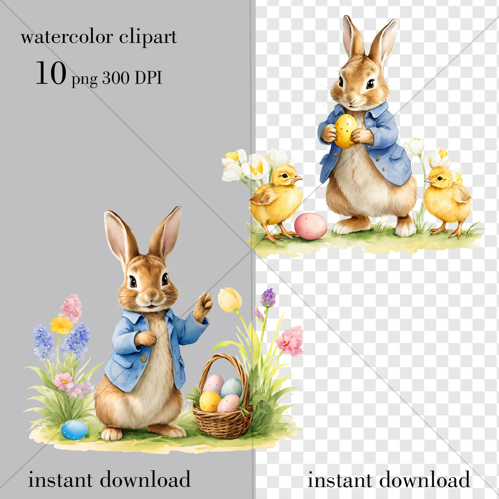 Easter Bunny, Peter Rabbit Watercolor clipart - ArtHappyStore