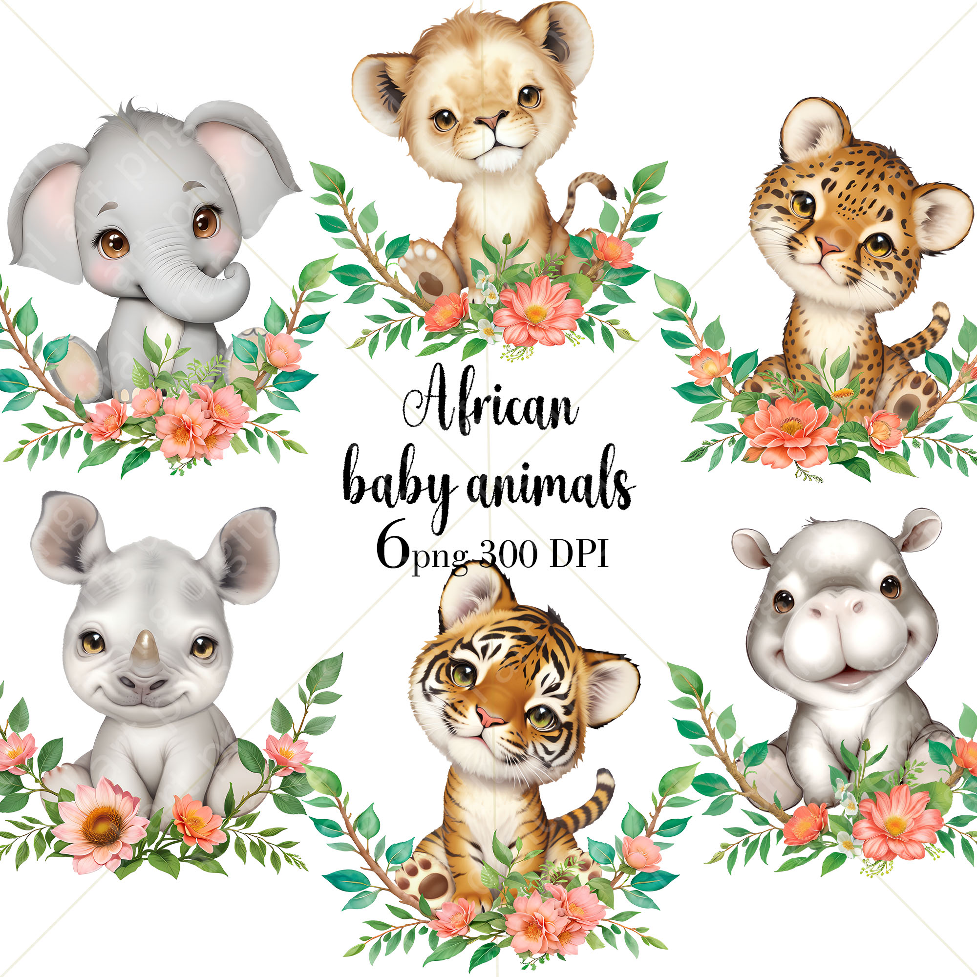 African Baby Animals, Watercolor African Animals PNG, Nursery Decor ...