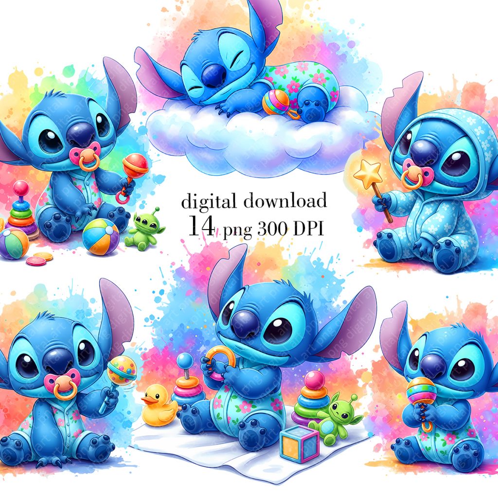 Baby Stitch Bundle. Watercolor Baby Stitch Clip Art - ArtHappyStore